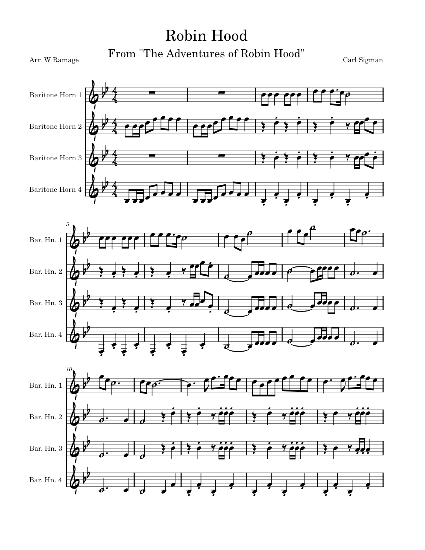 Robin Hood – Carl Sigman Sheet music for Baritone horn (Mixed Quartet ...