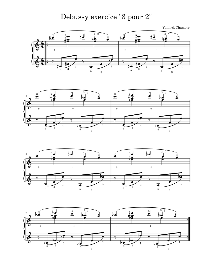 Exercice Debussy 3 pour 2 Sheet music for Piano (Solo) | Musescore.com