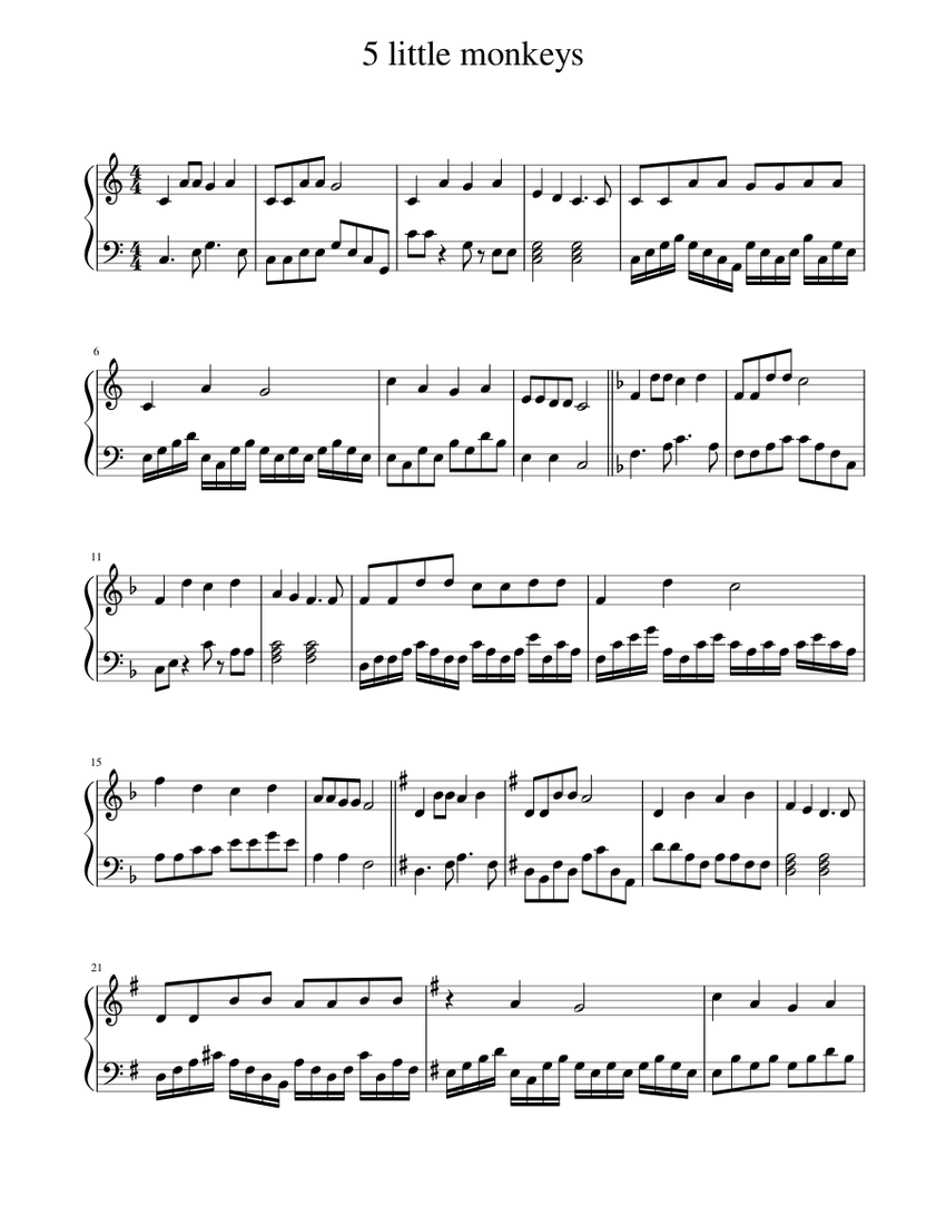 5_little_monkeys Sheet Music for Piano (Solo) easy | MuseScore.com