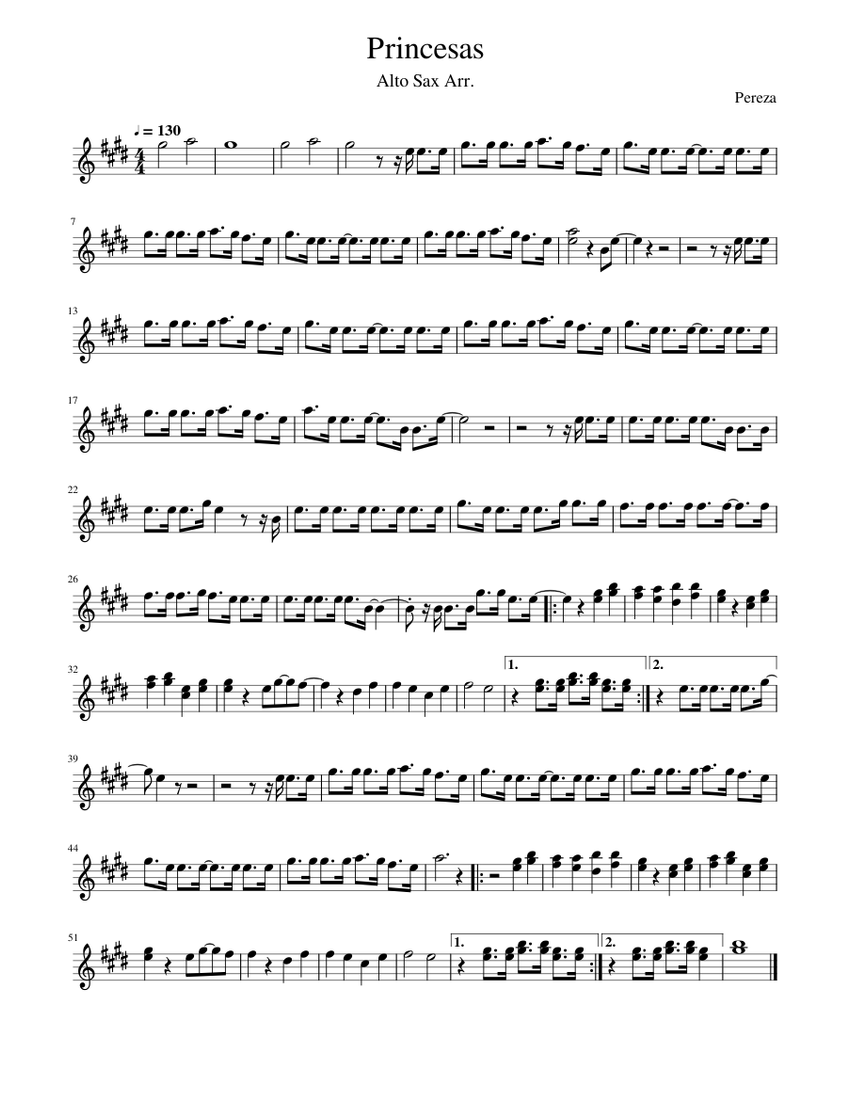 Princesas Sheet Music for Saxophone alto (Solo) | MuseScore.com