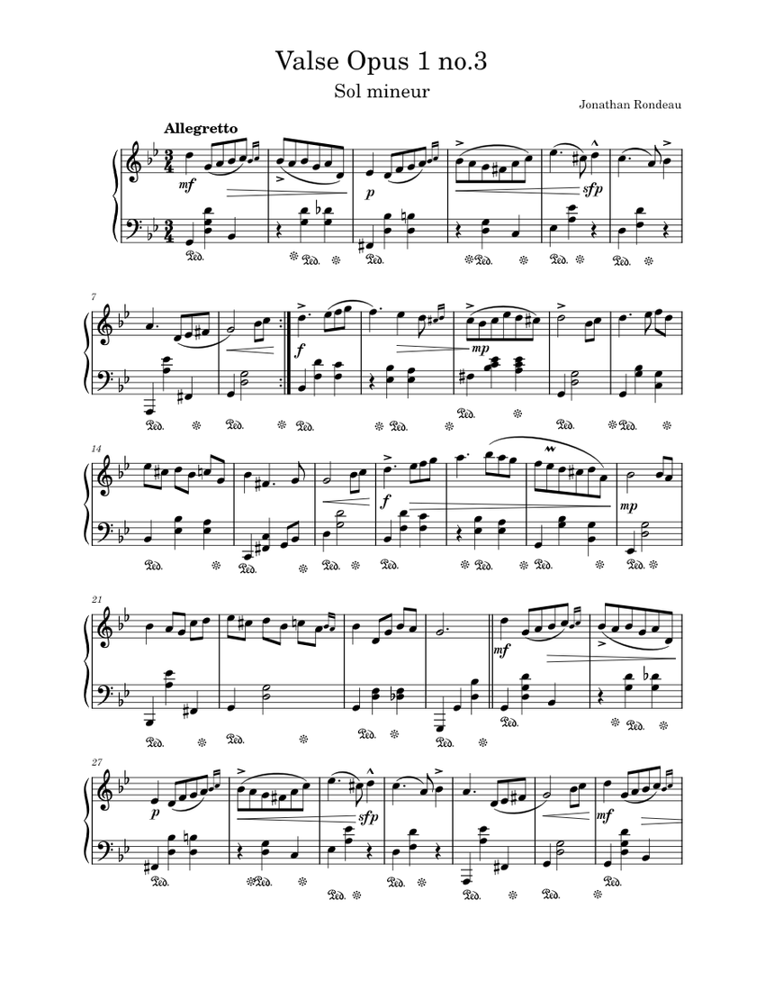 Valse en Sol Mineur, Op.1 no.3 Sheet music for Piano (Solo) | Musescore.com