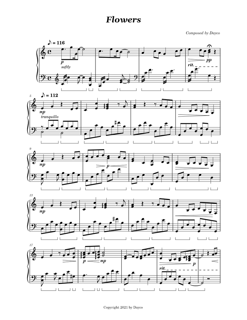 Flowers - Dayco Sheet music for Piano (Solo) | Musescore.com