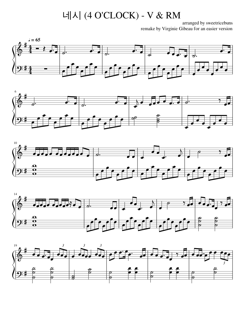 4 OCLOCK - V RM Sheet music for Piano (Solo) Easy | Musescore.com