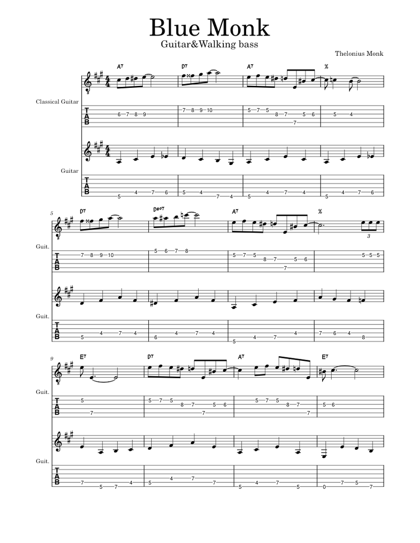 Portrait of an Eremite – Thelonius Monk Sheet music for Guitar (Solo ...