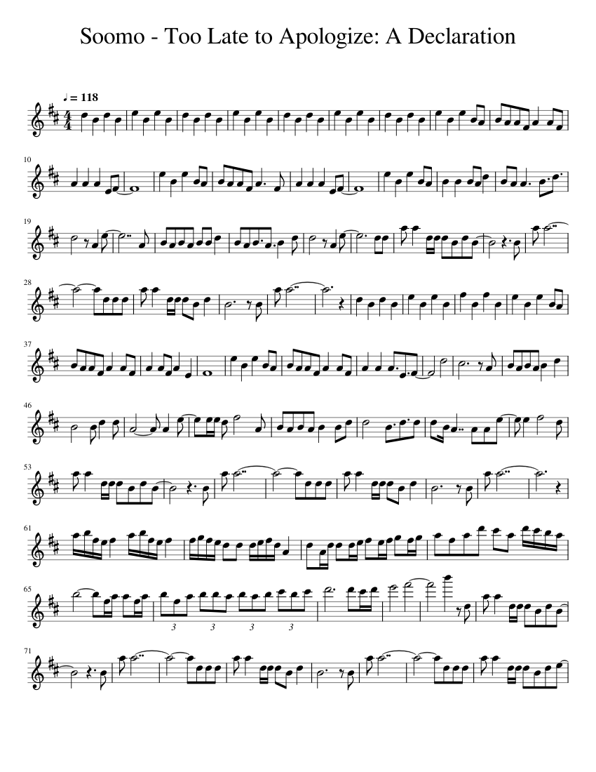 Soomo - Too Late to Apologize: A Declaration Sheet Music for Flute ...