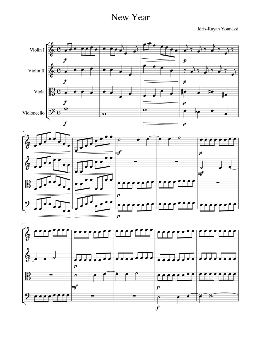 New year Sheet music for Violin, Viola, Cello (String Quartet ...