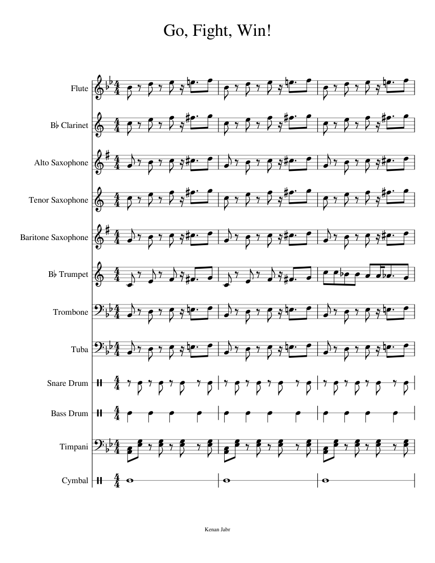 Go, Fight, Win! Sheet Music for Trombone, Tuba, Flute, Clarinet in b-flat & more instruments ...