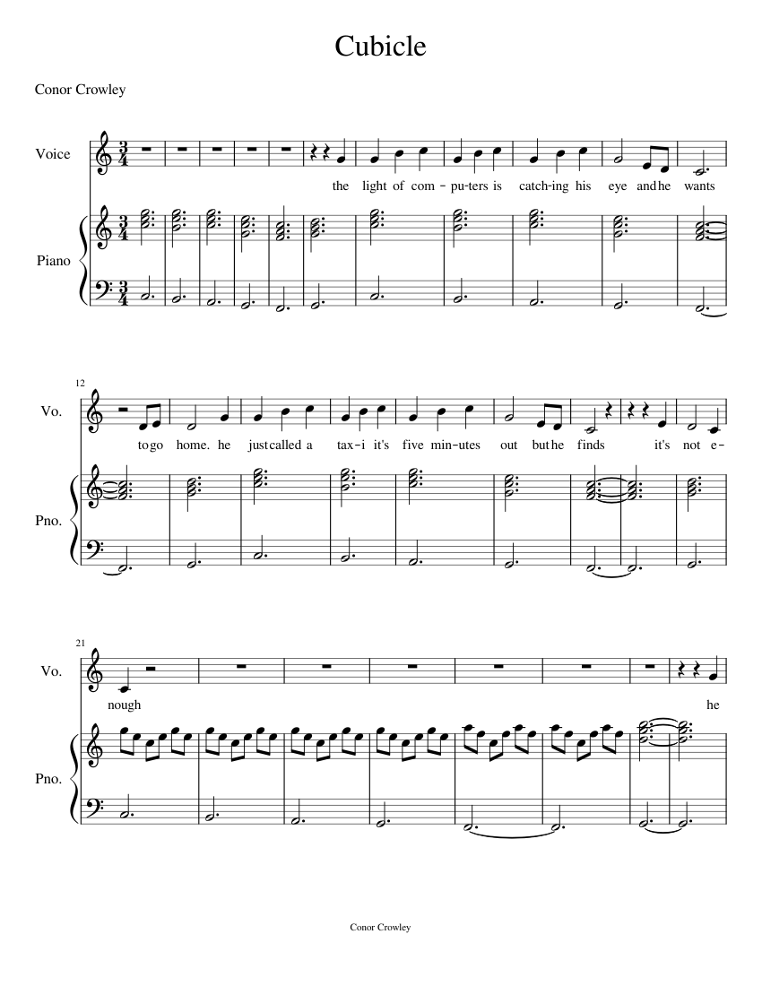 Cubicle Sheet Music for Piano, Vocals (Piano-Voice) | MuseScore.com
