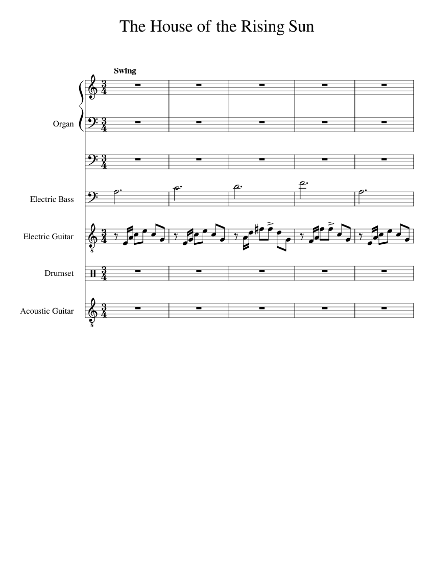 The_House_of_the_Rising_Sun Sheet music for Organ, Guitar, Bass guitar ...