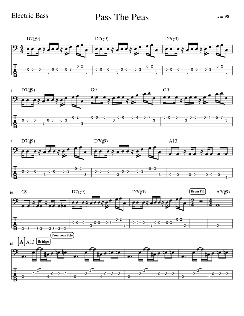 Pass The Peas Sheet Music for Bass guitar (Solo) | MuseScore.com