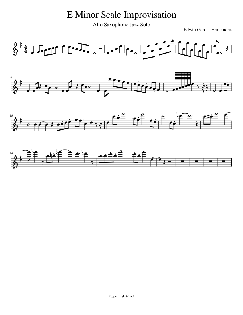 E Minor Scale Improvisation Sheet Music for Saxophone alto (Solo ...