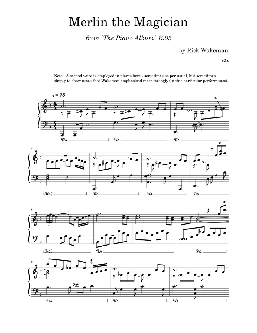 Merlin the Magician – Rick Wakeman (V2.0) Sheet music for Piano (Solo ...