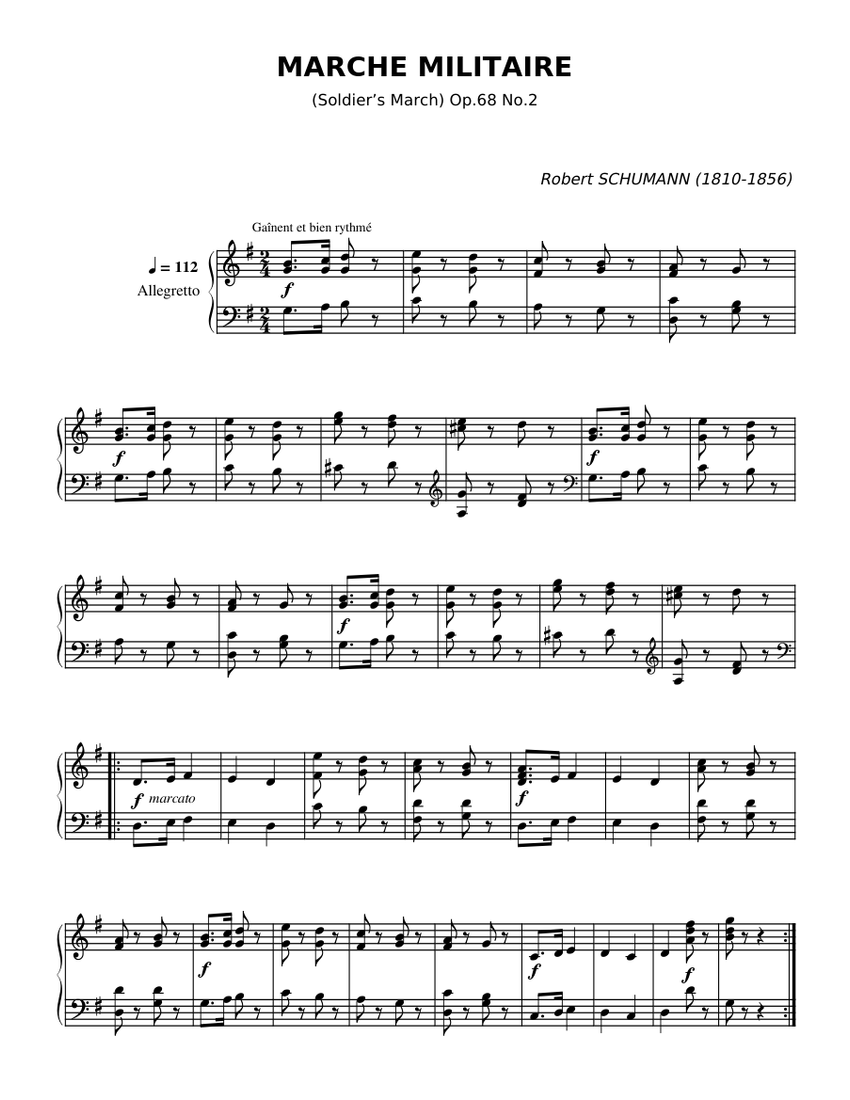 MARCHE MILITAIRE (Schumann) Sheet music for Piano (Solo) | Musescore.com