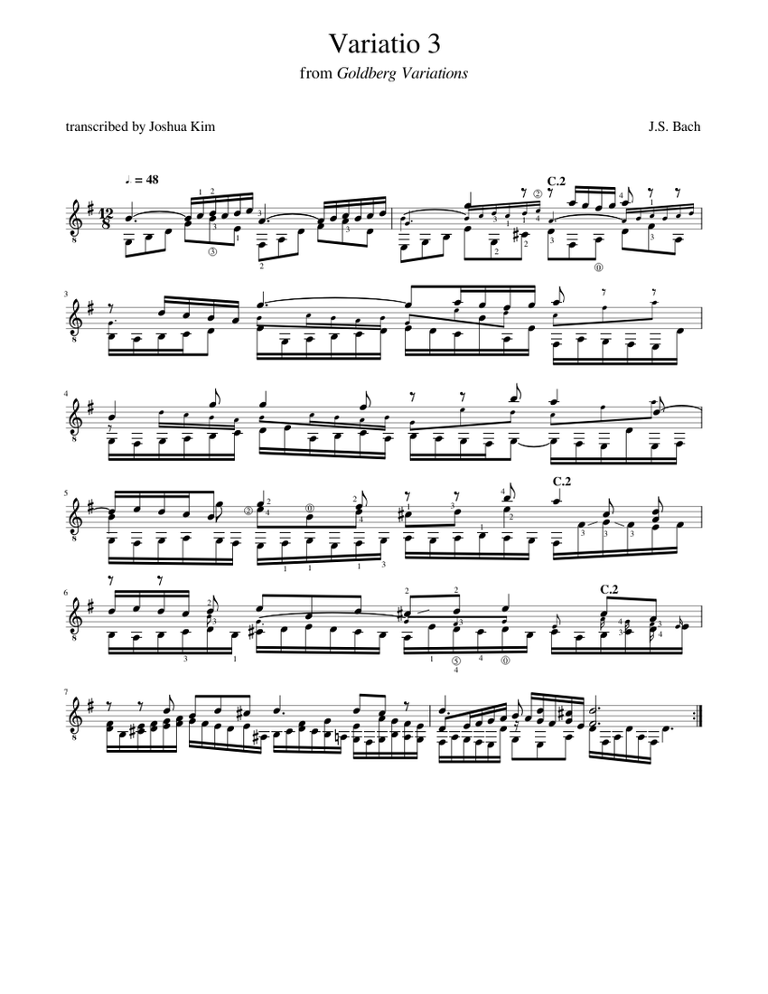 Goldberg Variations Variation 3 Sheet music for Guitar (Solo ...