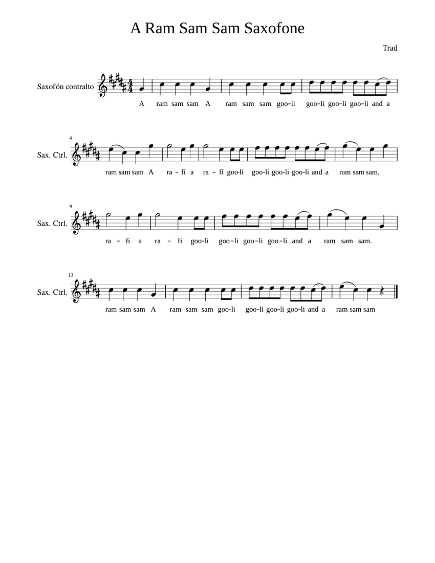 A Ram Sam Sam Saxofone Sheet Music for Saxophone alto (Solo ...