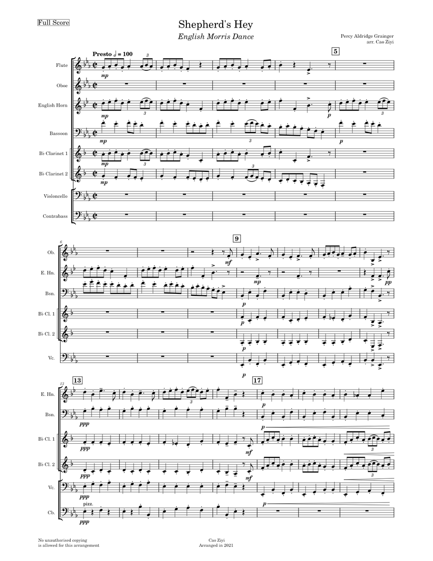 [CHAMBER WINDS] Shepherd's Hey Sheet Music for Flute, Oboe, Clarinet in ...