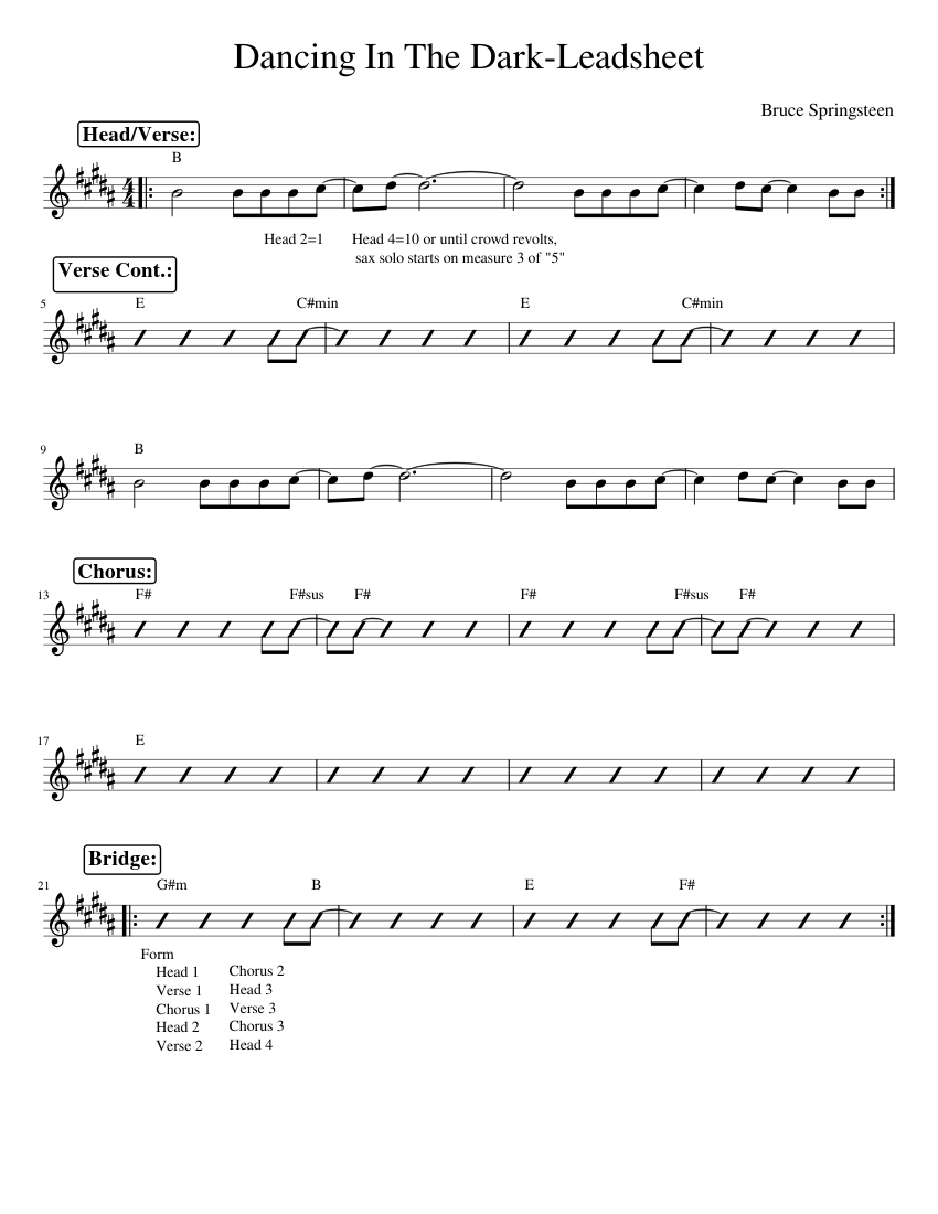 Dancing in the dark – Bruce Springsteen Sheet Music for Piano (Solo ...