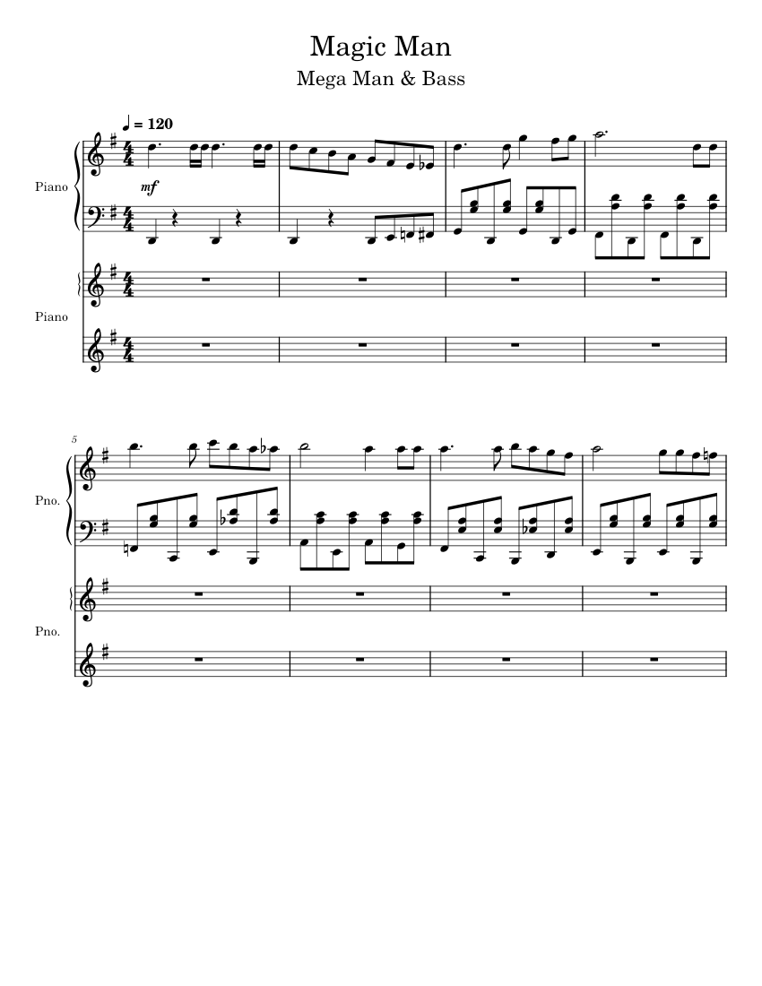 Magic Man - Mega Man & Bass (Piano) Sheet Music for Piano (Piano Duo ...