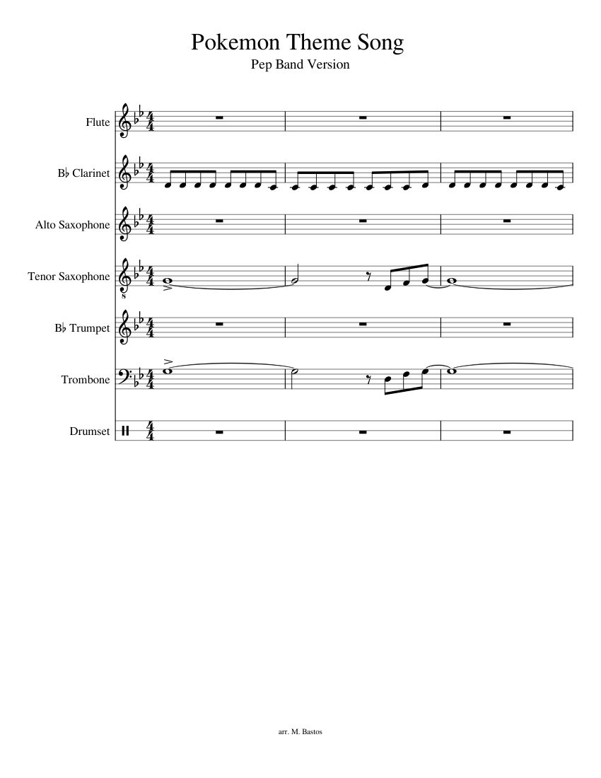Pokemon Theme Song Sheet music for Trombone, Flute, Clarinet in b-flat ...