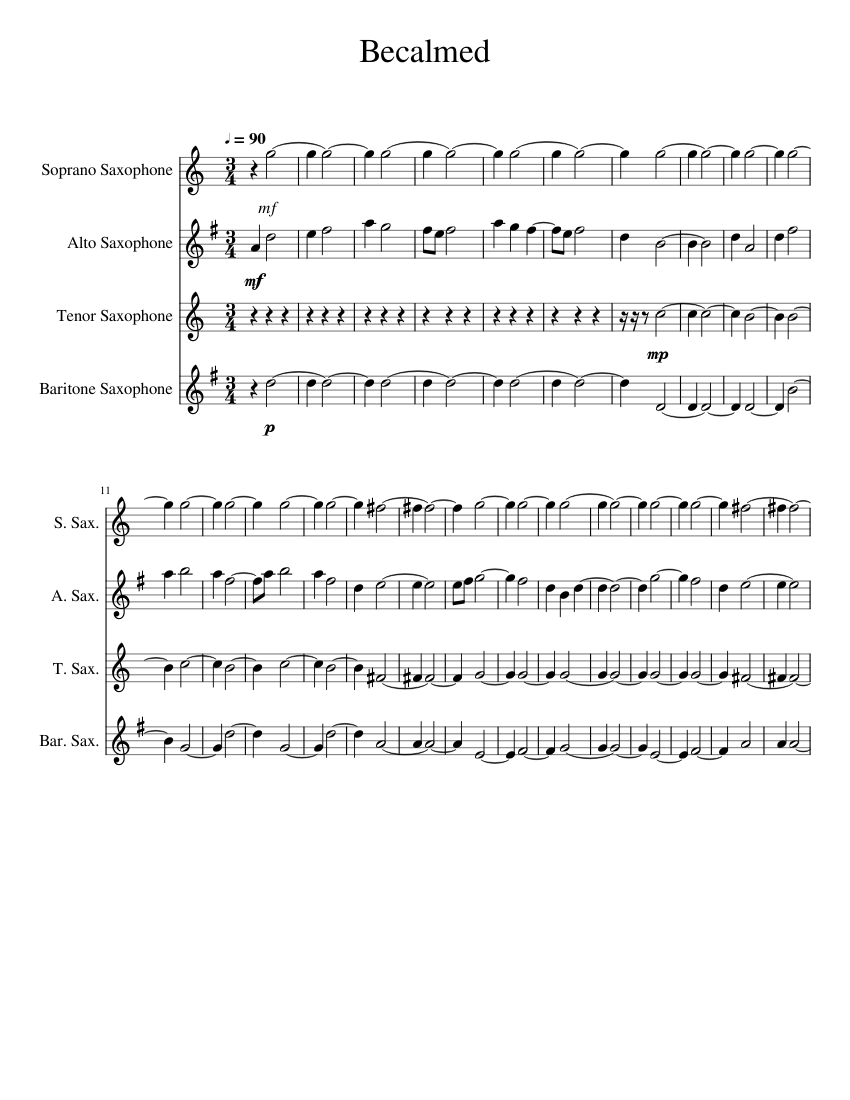 Becalmed Sheet music for Saxophone alto, Saxophone tenor, Saxophone ...