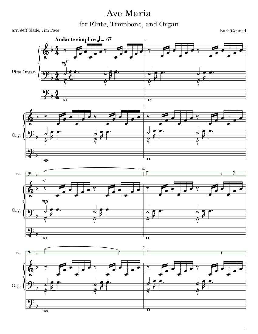 Ave Maria – Charles Gounod Ave Maria BachGounod - Flute-Trombone-Organ ...
