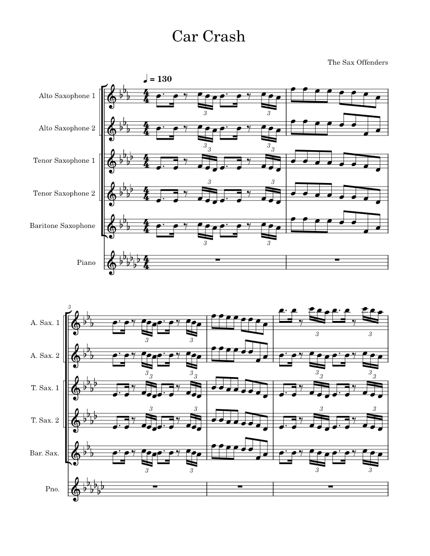 Car_Crash Sheet music for Piano, Saxophone alto, Saxophone tenor ...