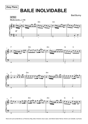 Play Official version of BAILE INoLVIDABLE Sheet Music by Bad Bunny for Piano | MuseScore.com