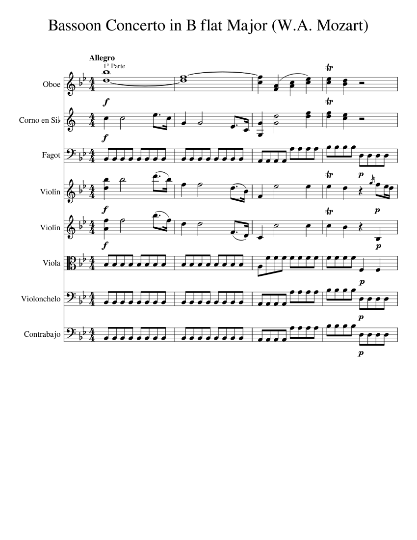 Mozart: Bassoon Concerto in B-flat major K 191 Sheet Music for Oboe ...