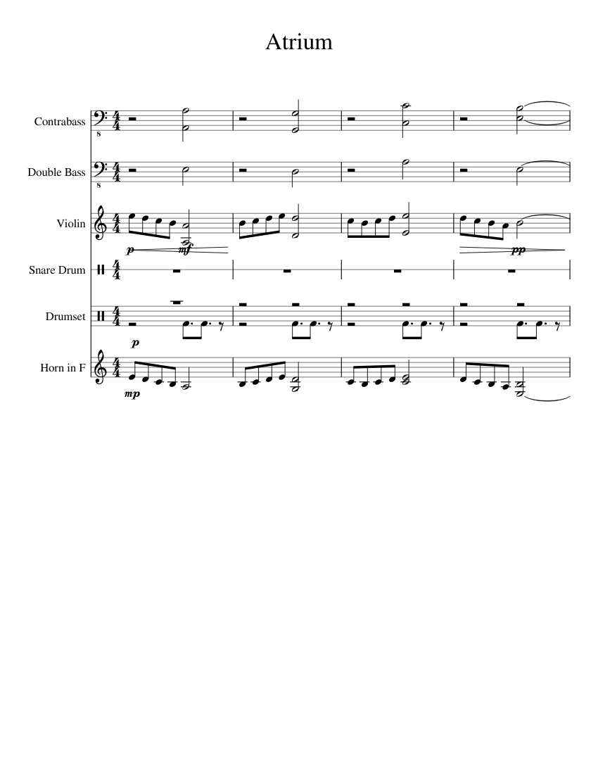 Atrium Sheet music for French horn, Contrabass, Snare drum, Violin ...