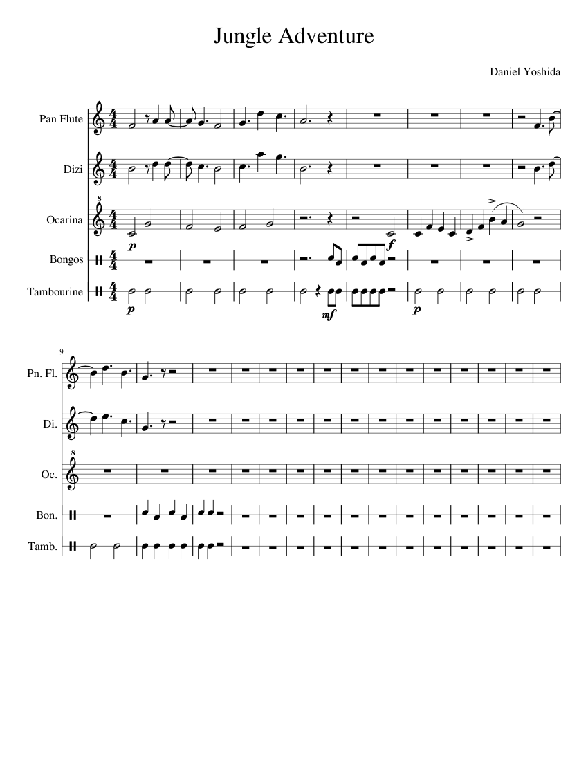Jungle Adventure Sheet music for Tambourine, Bongo, Flute other (Mixed ...