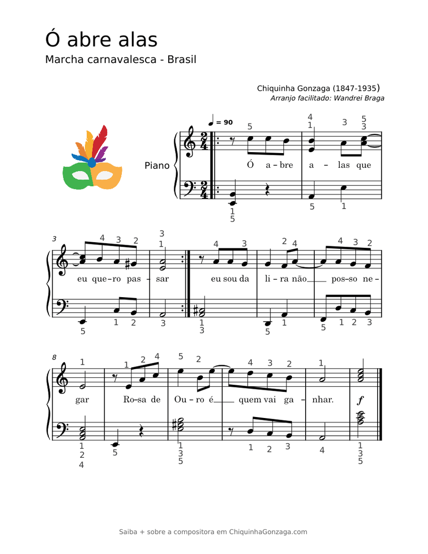 Ó Abre Alas (Chiquinha Gonzaga) piano fácil Sheet Music for Piano ...