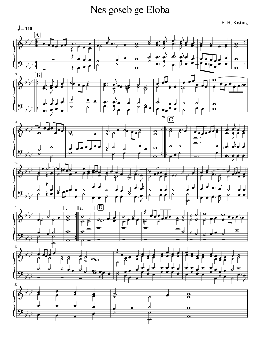 Nes goseb ge Eloba by P. H. Kisting Sheet music for Piano (Solo) Easy ...