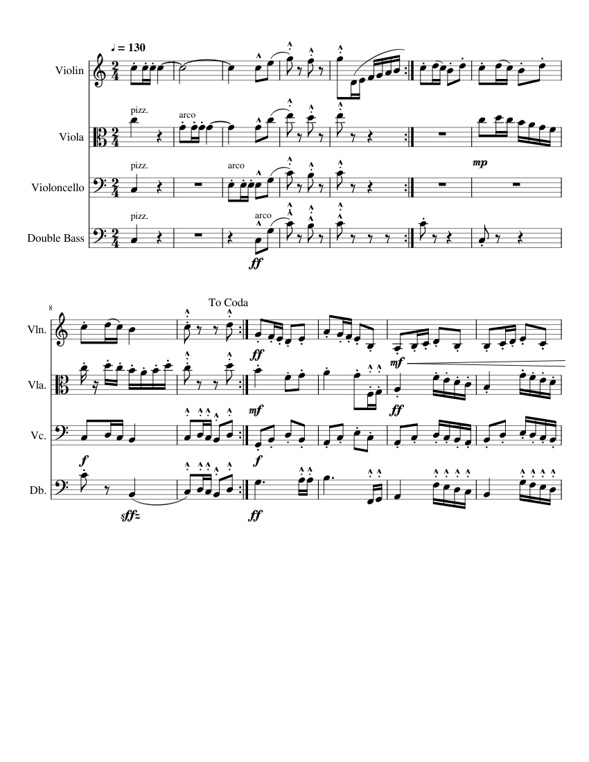 Quartet in C Major Sheet music for Contrabass, Violin, Viola, Cello ...