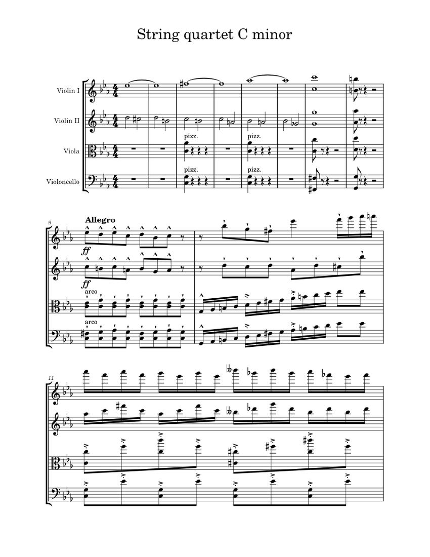 String quartet C minor Sheet music for Violin, Viola, Cello (String ...