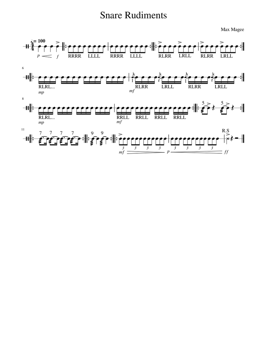 Snare_Rudiments Sheet Music for Snare drum (Solo) | MuseScore.com