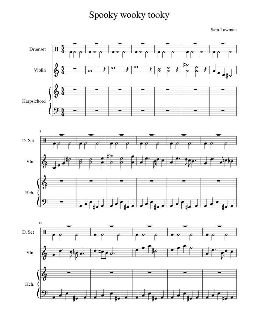 Spooky_wooky_tooky Sheet music for Harpsichord, Violin, Drum group ...