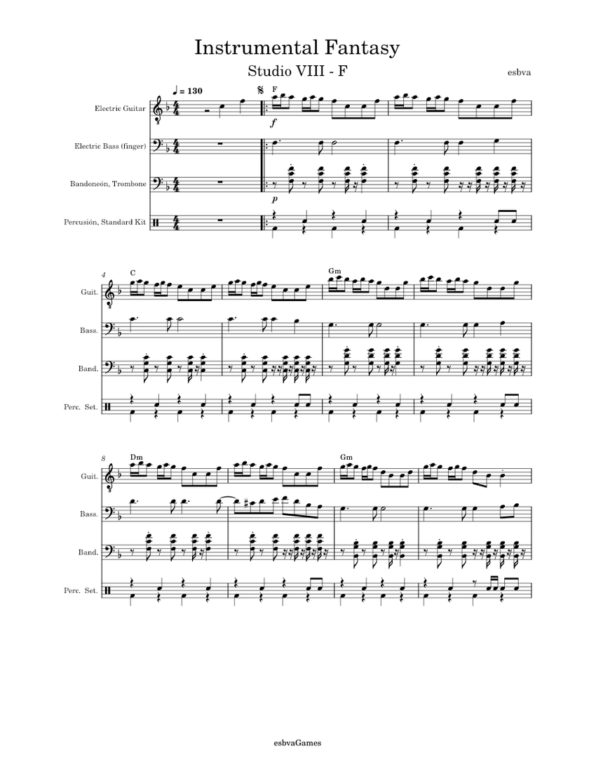 Instrumental - Fantasy Sheet Music for Bandoneon, Guitar, Bass guitar ...