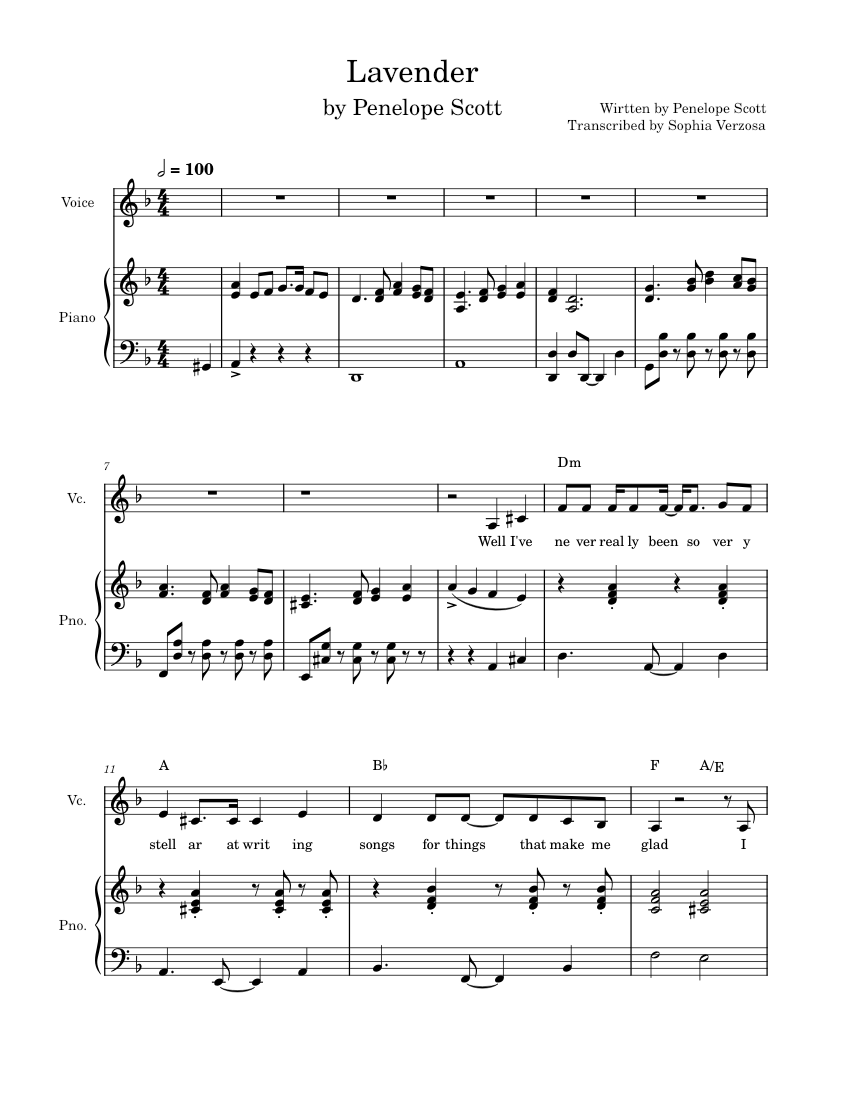 Lavender – Penelope Scott Lavender by Penelope Scott Sheet Music with ...
