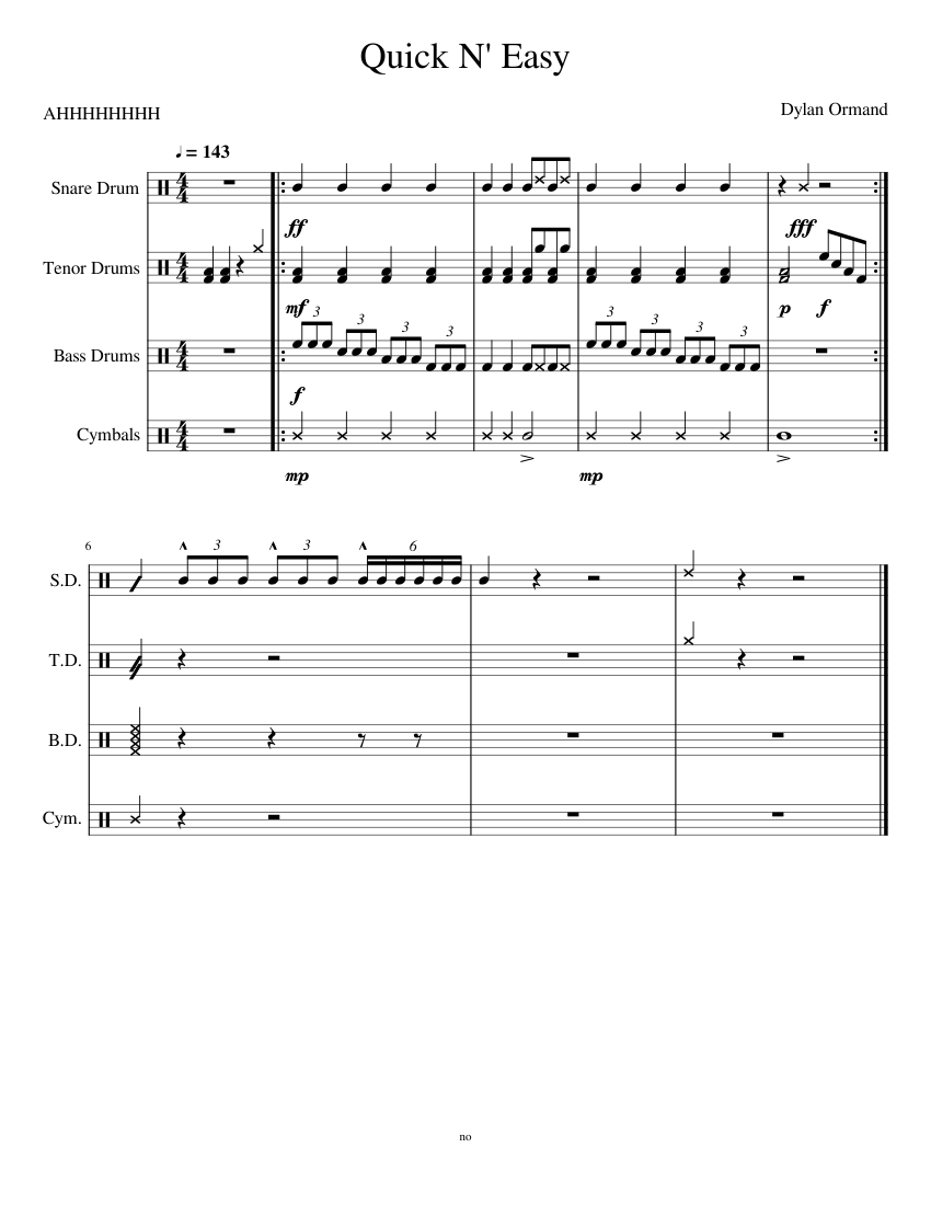 Quick N' Easy - Cadence Sheet music for Snare drum, Crash, Tenor drum ...