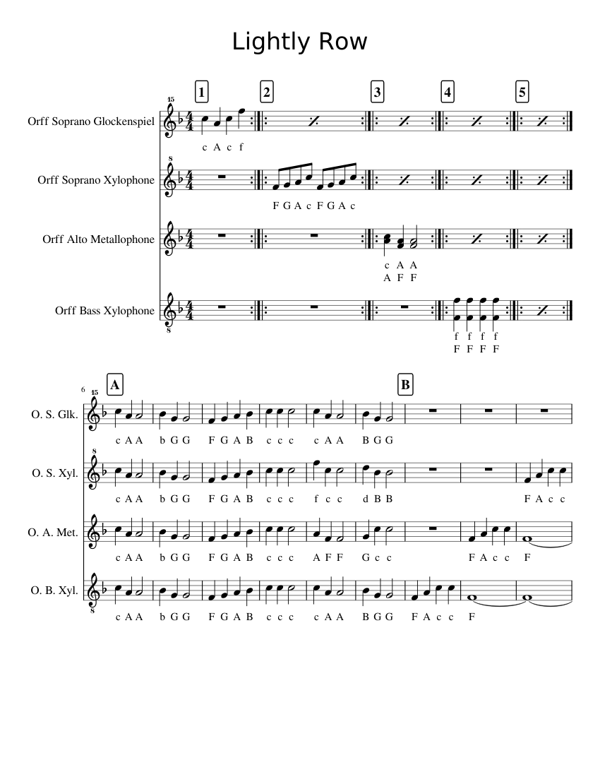Lightly Row Sheet Music for Xylophone, Percussion - pitched (other ...