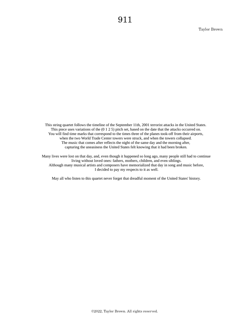 911 Sheet music for Violin, Viola, Cello (String Quartet) | Musescore.com