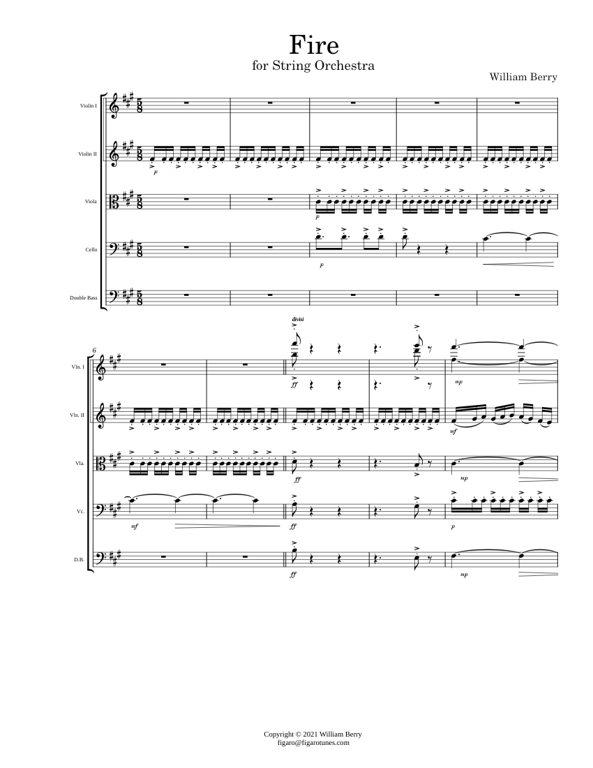 Fire for String Orchestra Sheet music for Contrabass, Violin, Viola ...