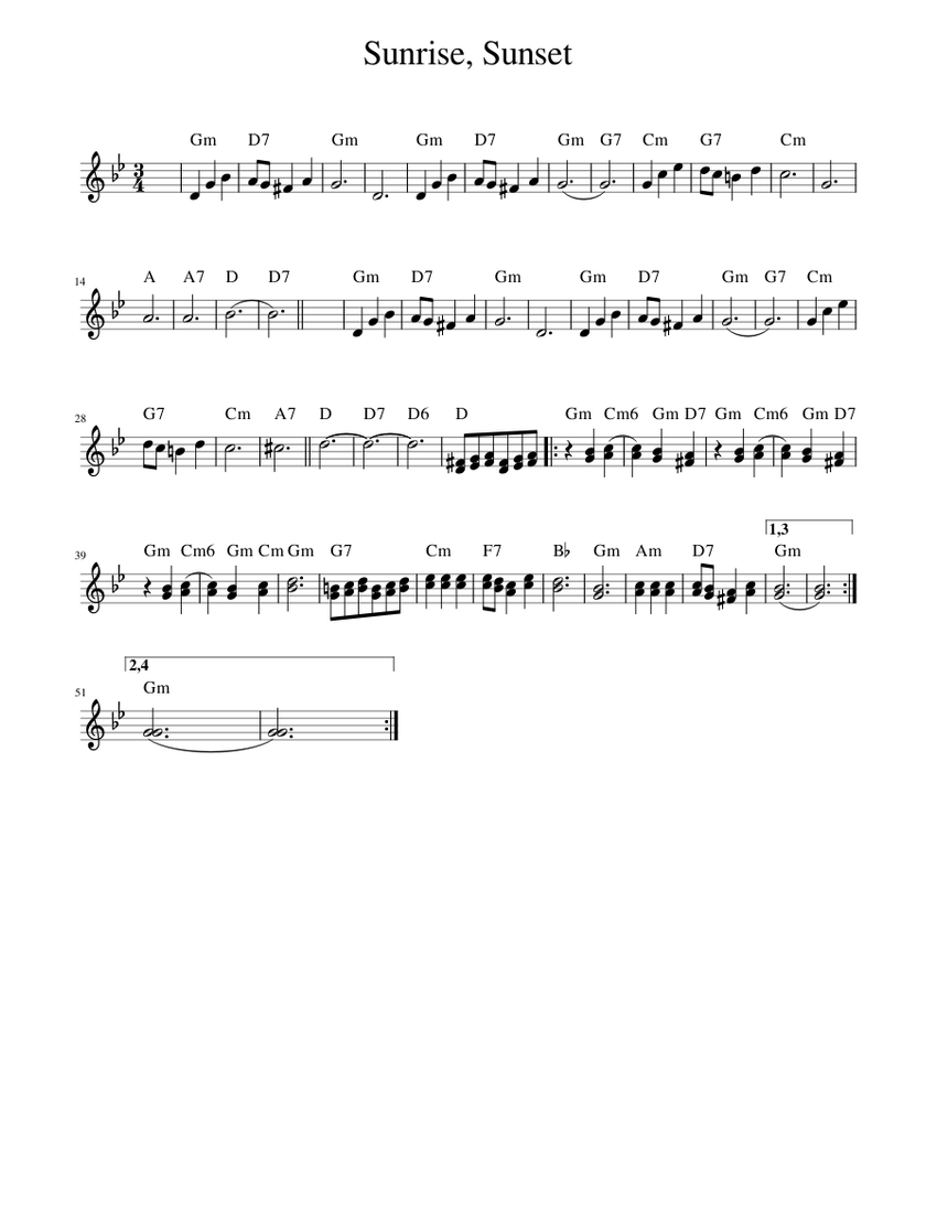 Sunrise, Sunset Sheet music for Piano (Solo) Easy | Musescore.com