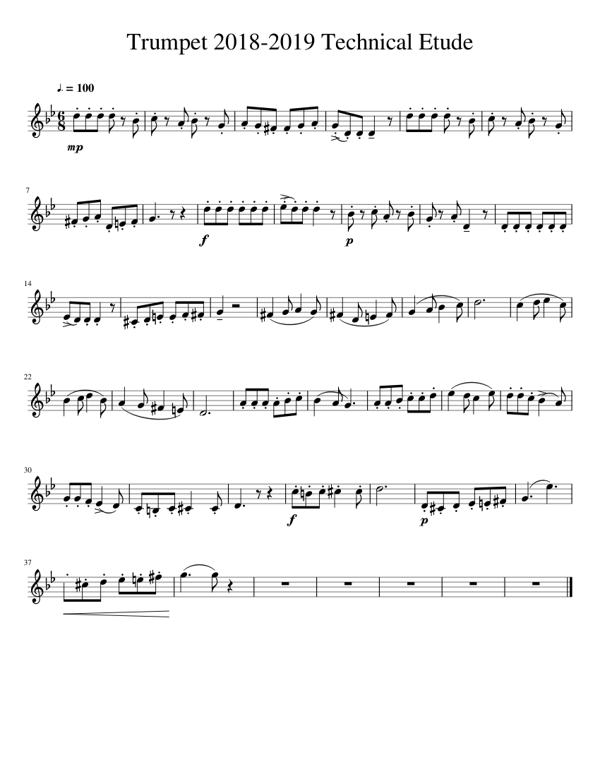 Trumpet 2018-2019 Technical Etude Sheet Music for Trumpet in b-flat ...