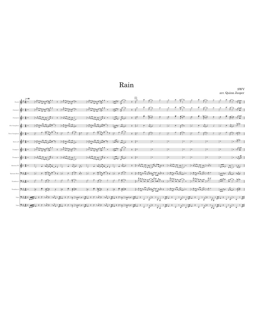 Rain Sheet Music for Trombone, Tuba, Flute piccolo, Saxophone alto ...