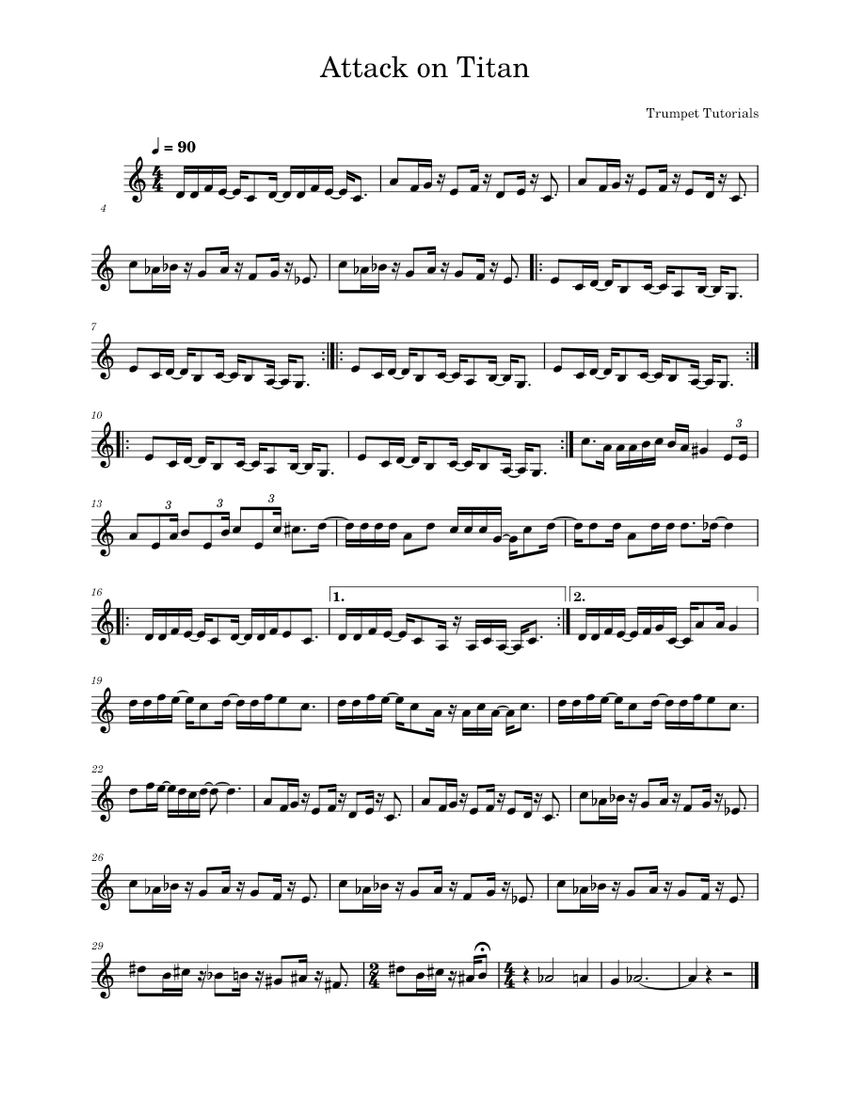 Attack_on_Titan Sheet Music for Trumpet in b-flat (Solo) | MuseScore.com