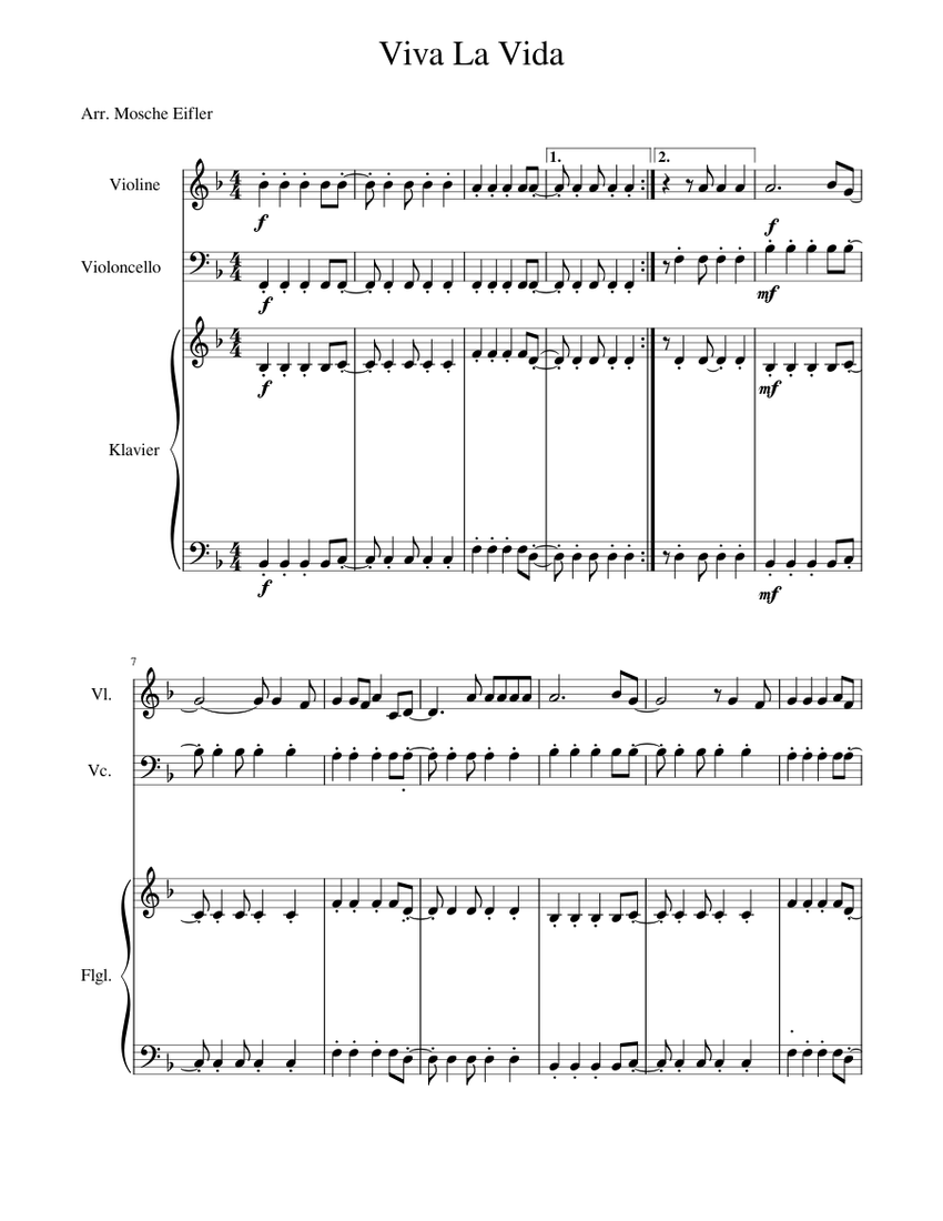 Viva la vida – Coldplay For Piano, Violin and Cello Sheet Music for ...