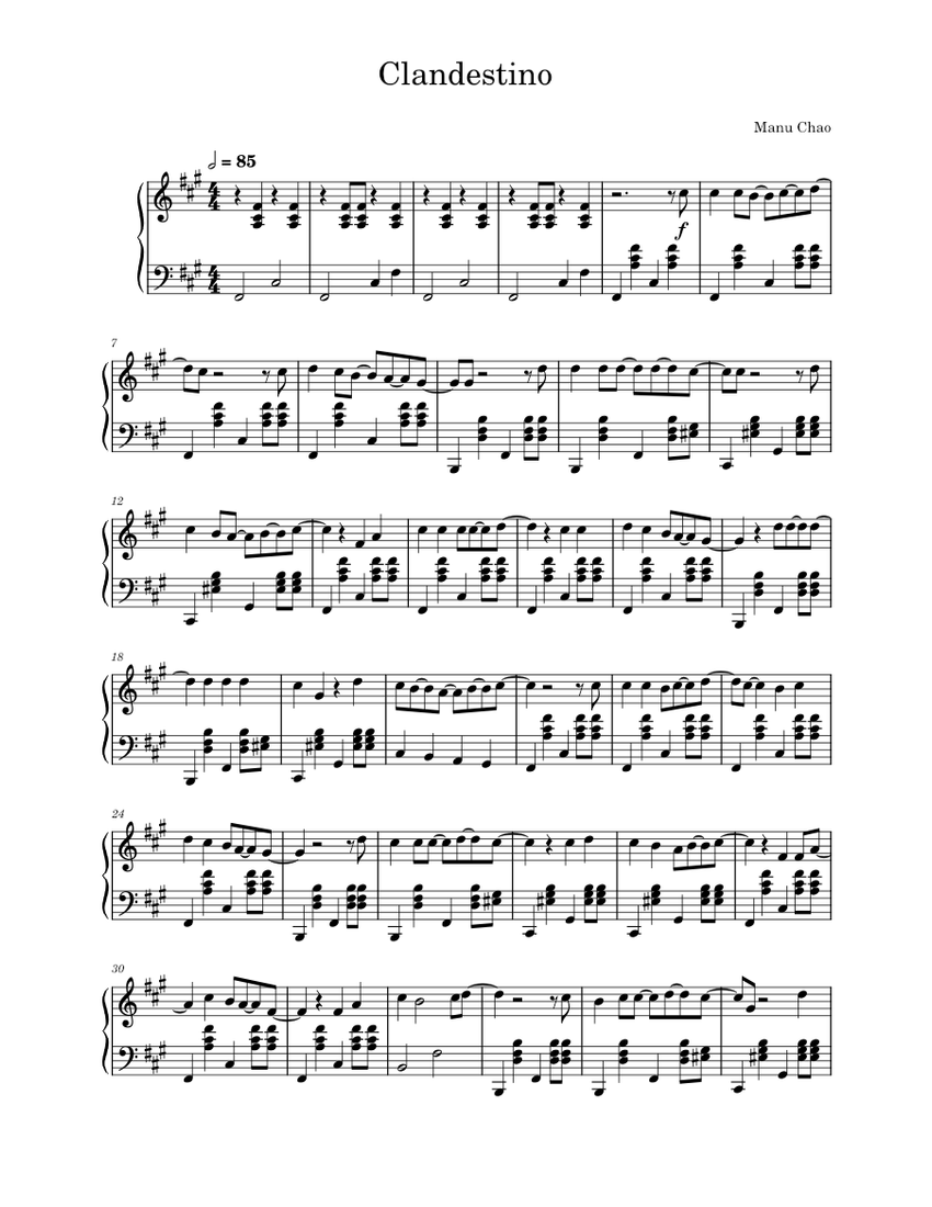 Clandestino – Manu Chao Sheet Music for Piano (Solo) Easy | MuseScore.com