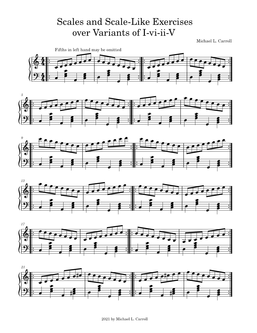 Scales and Scale-Like Exercises over I-vi-ii-V Sheet music for Piano ...