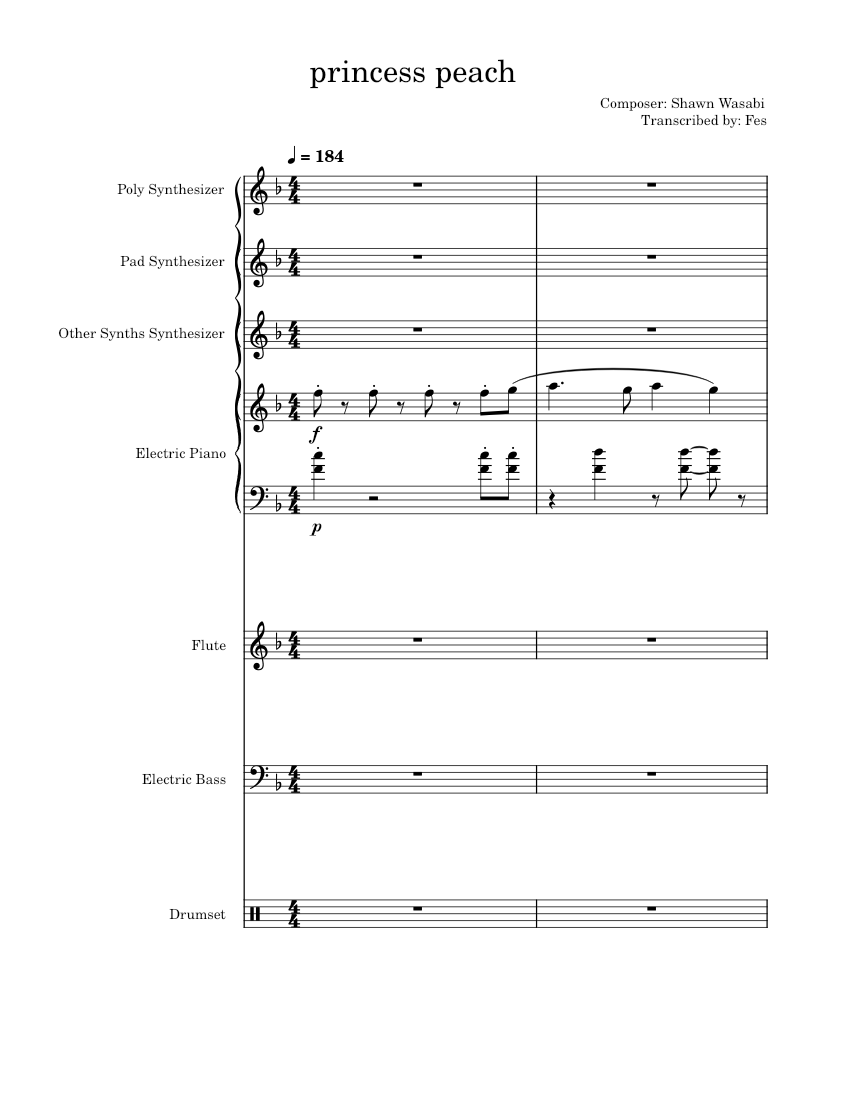 Princess Peach Arrangement - FestaVol Sheet Music for Piano, Flute ...